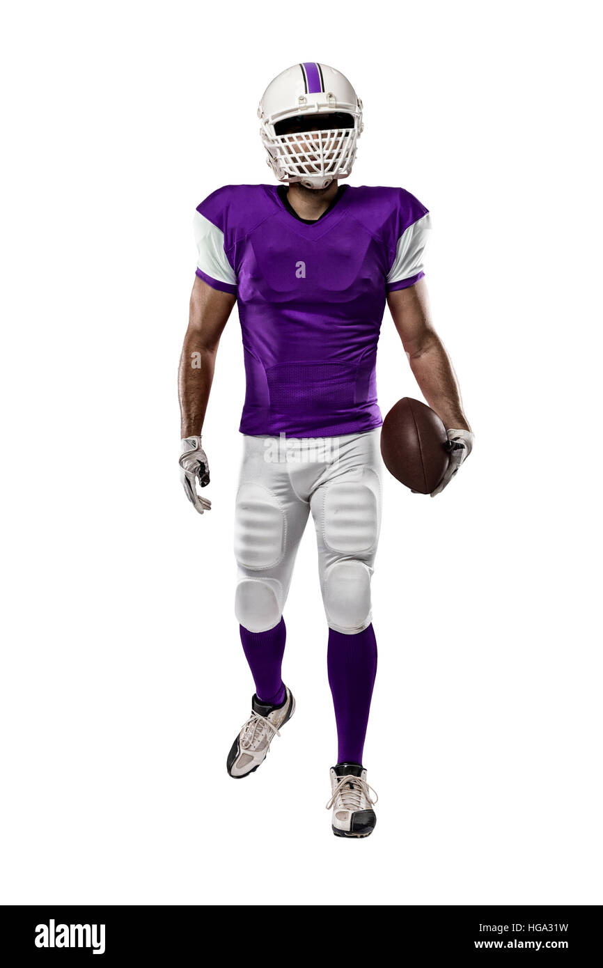 Football Player with a purple uniform on a white background Stock Photo ...