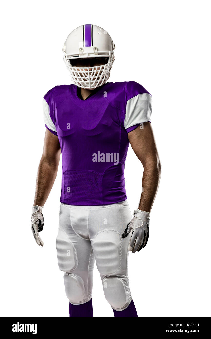 Football Player with a purple uniform on a white background Stock Photo ...