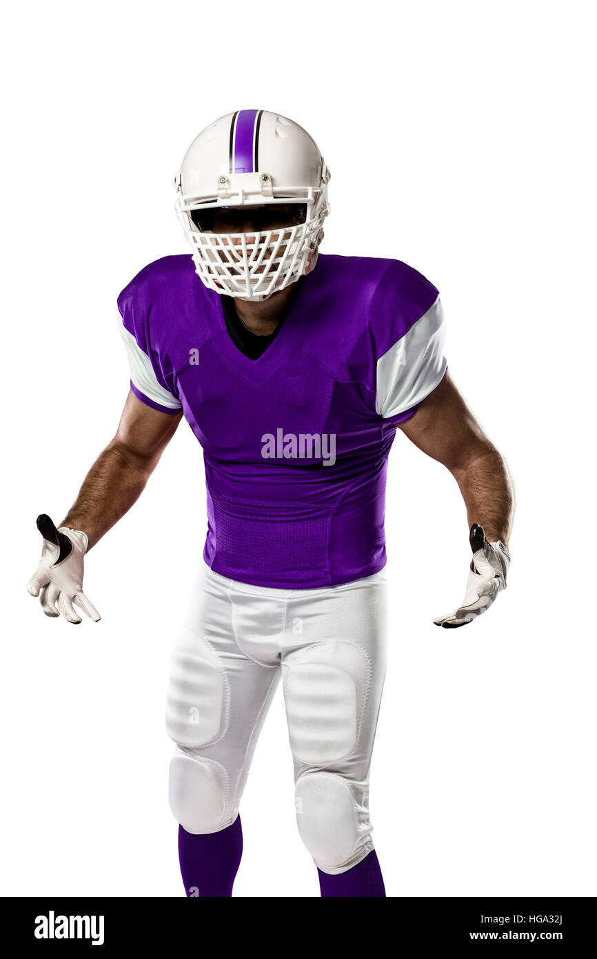 Football Player with a purple uniform on a white background Stock Photo ...