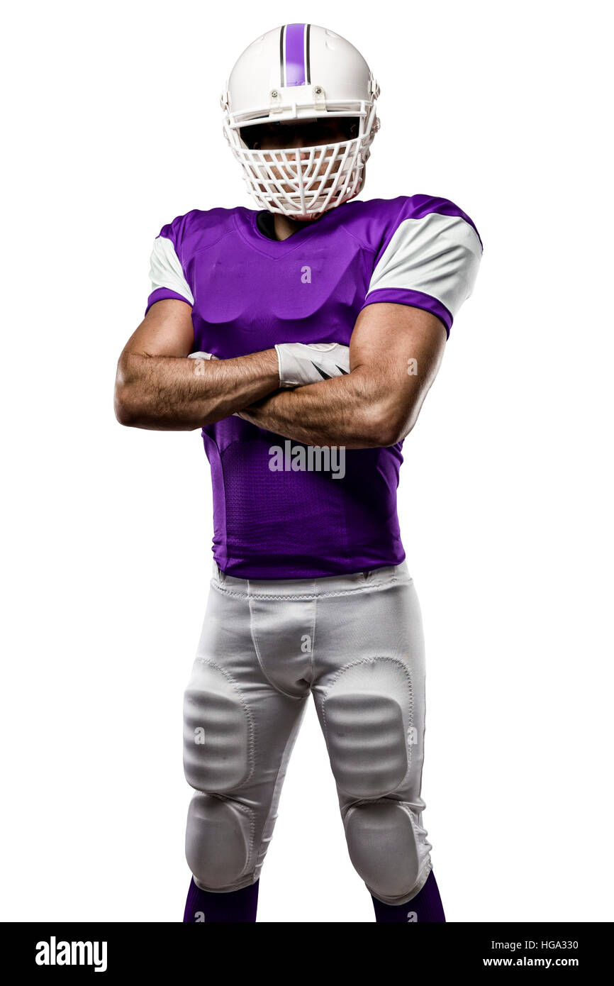 Football Player with a purple uniform on a white background Stock Photo ...