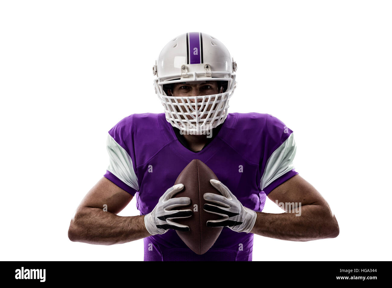 Football Player with a purple uniform on a white background Stock Photo ...