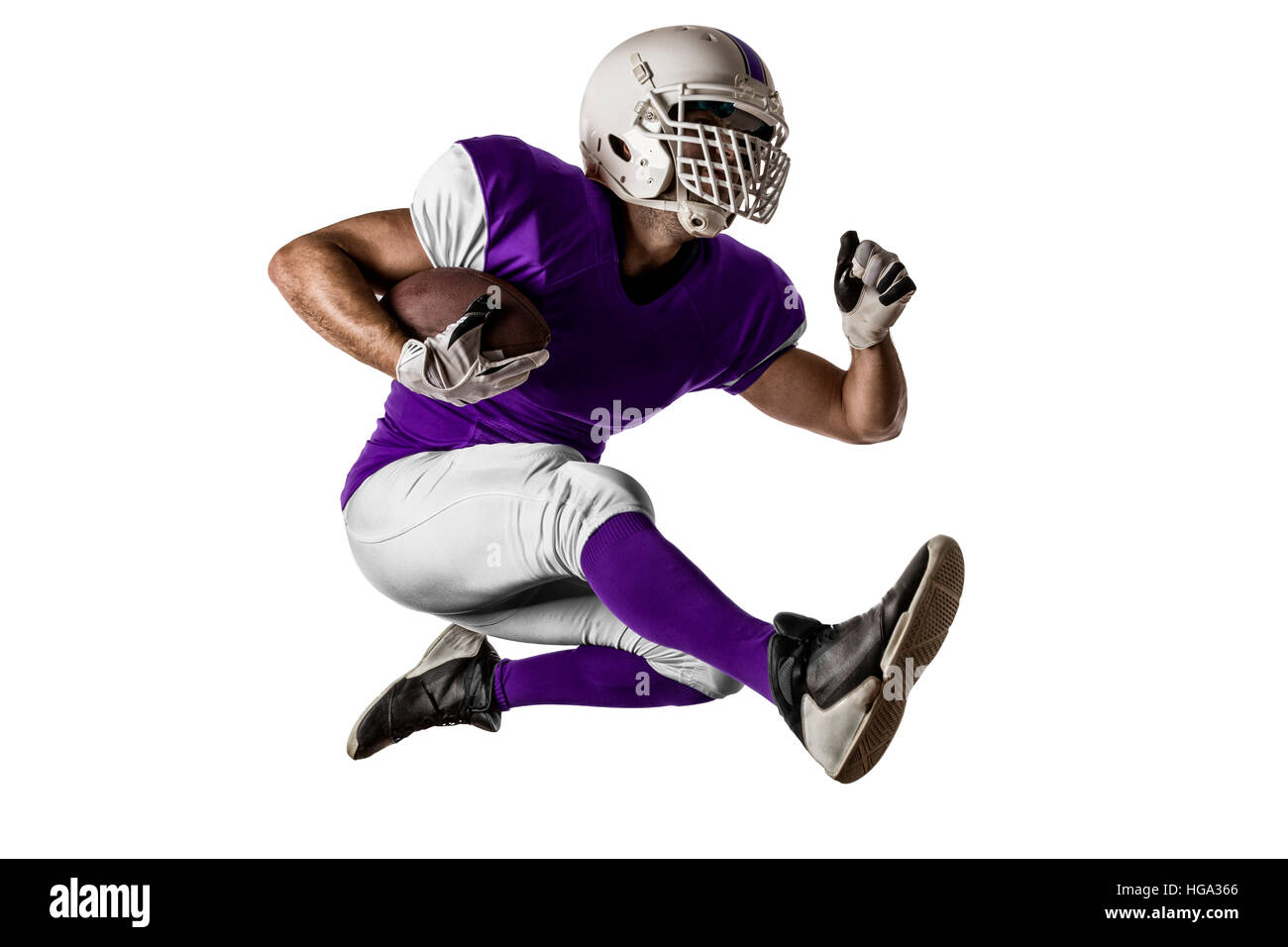 Football Player with a purple uniform Running on a white background ...