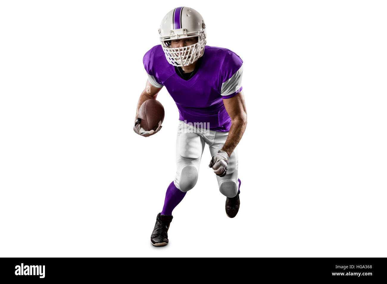 Football Player with a purple uniform Running on a white background ...