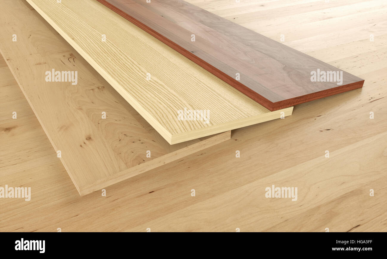 Parquet examples on wooden floor - 3D Rendering Stock Photo - Alamy