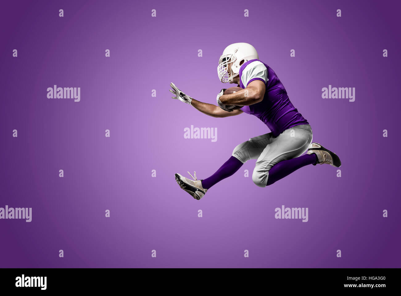 Football Player with a purple uniform Running on a purple background ...