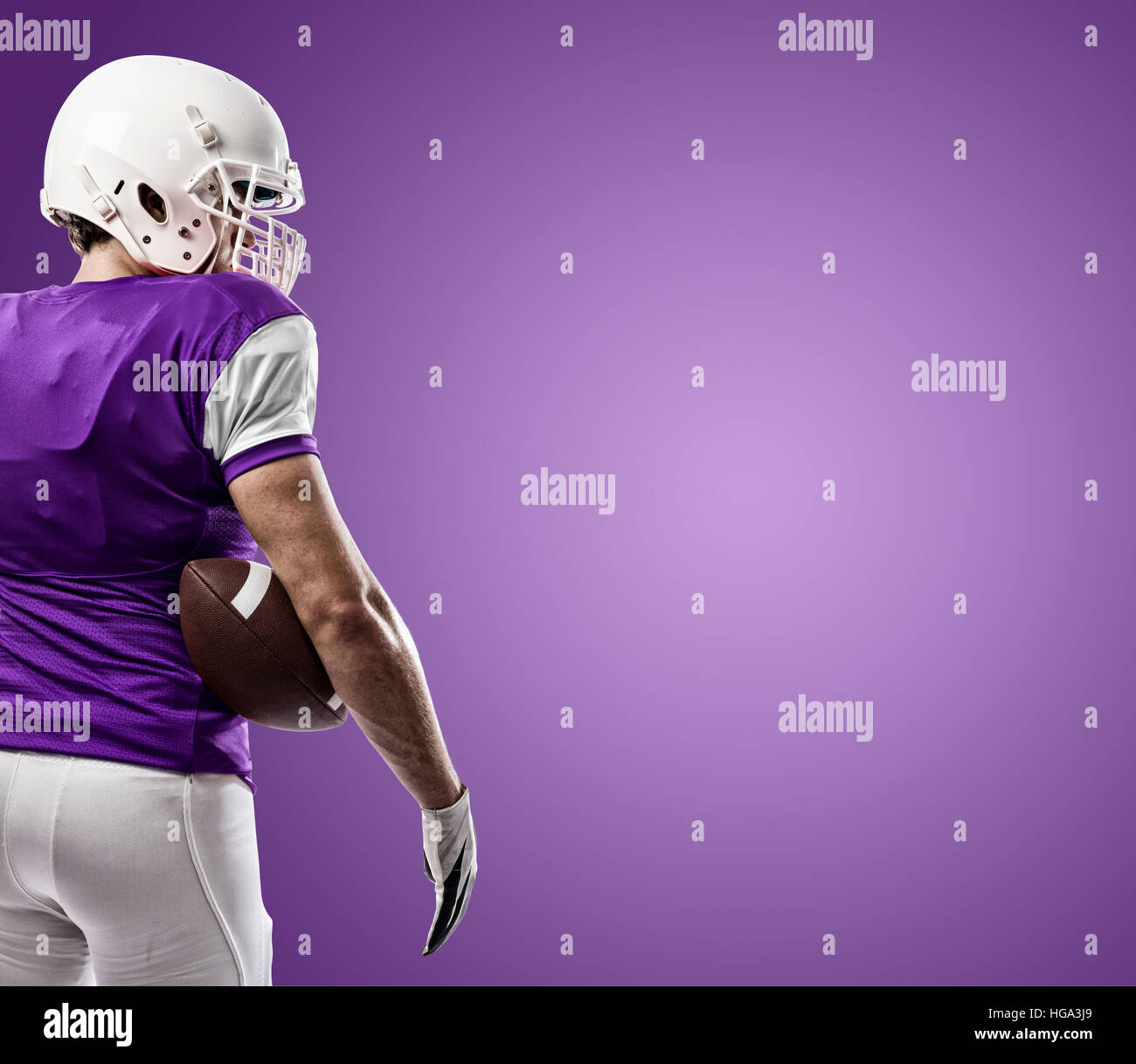 Football Player with a purple uniform on a purple background Stock ...
