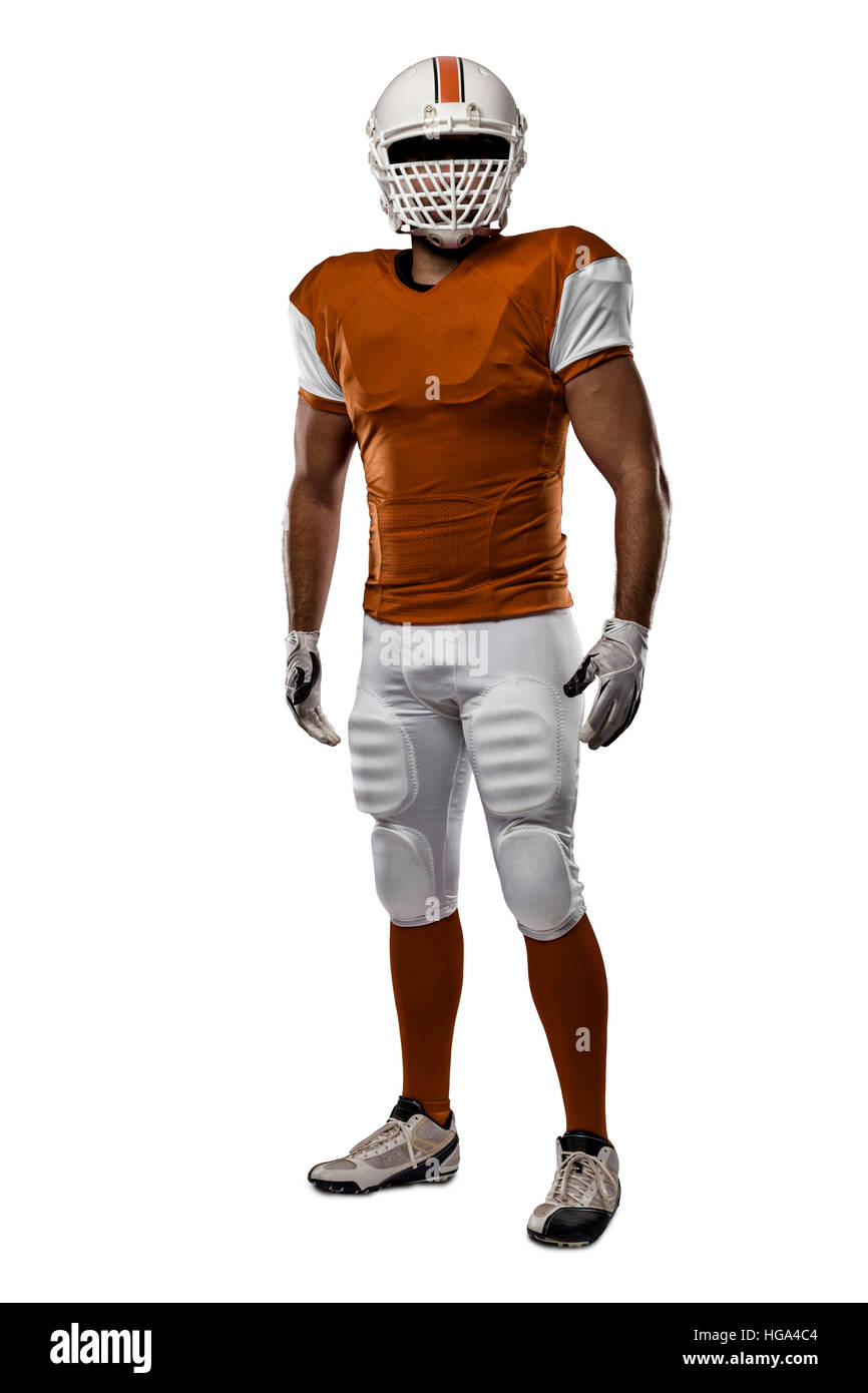 Football Player with a orange uniform on a white background Stock Photo ...