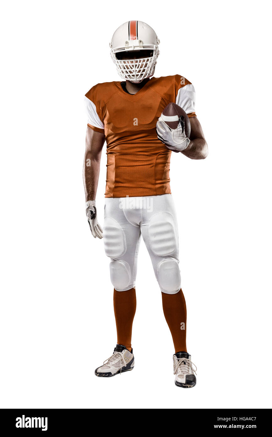 Football Player with a orange uniform on a white background Stock Photo ...