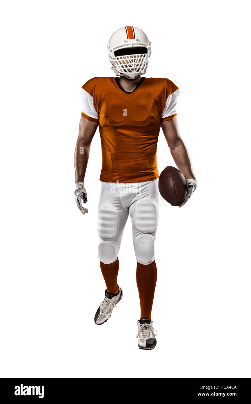Football Player with a orange uniform on a white background Stock Photo ...