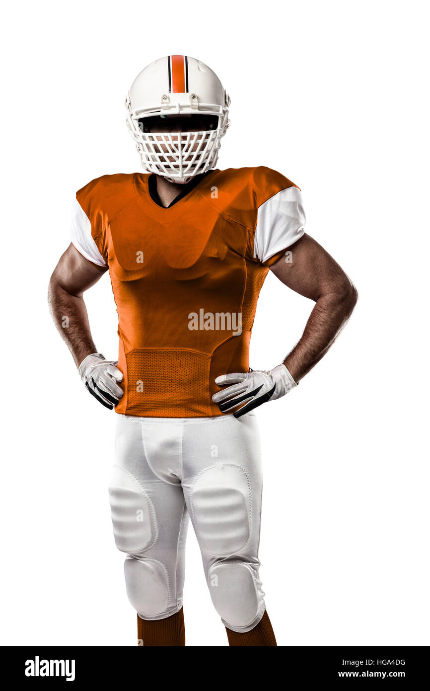 Football Player with a orange uniform on a white background Stock Photo ...