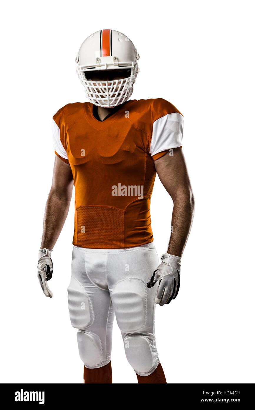 Football Player with a orange uniform on a white background Stock Photo ...