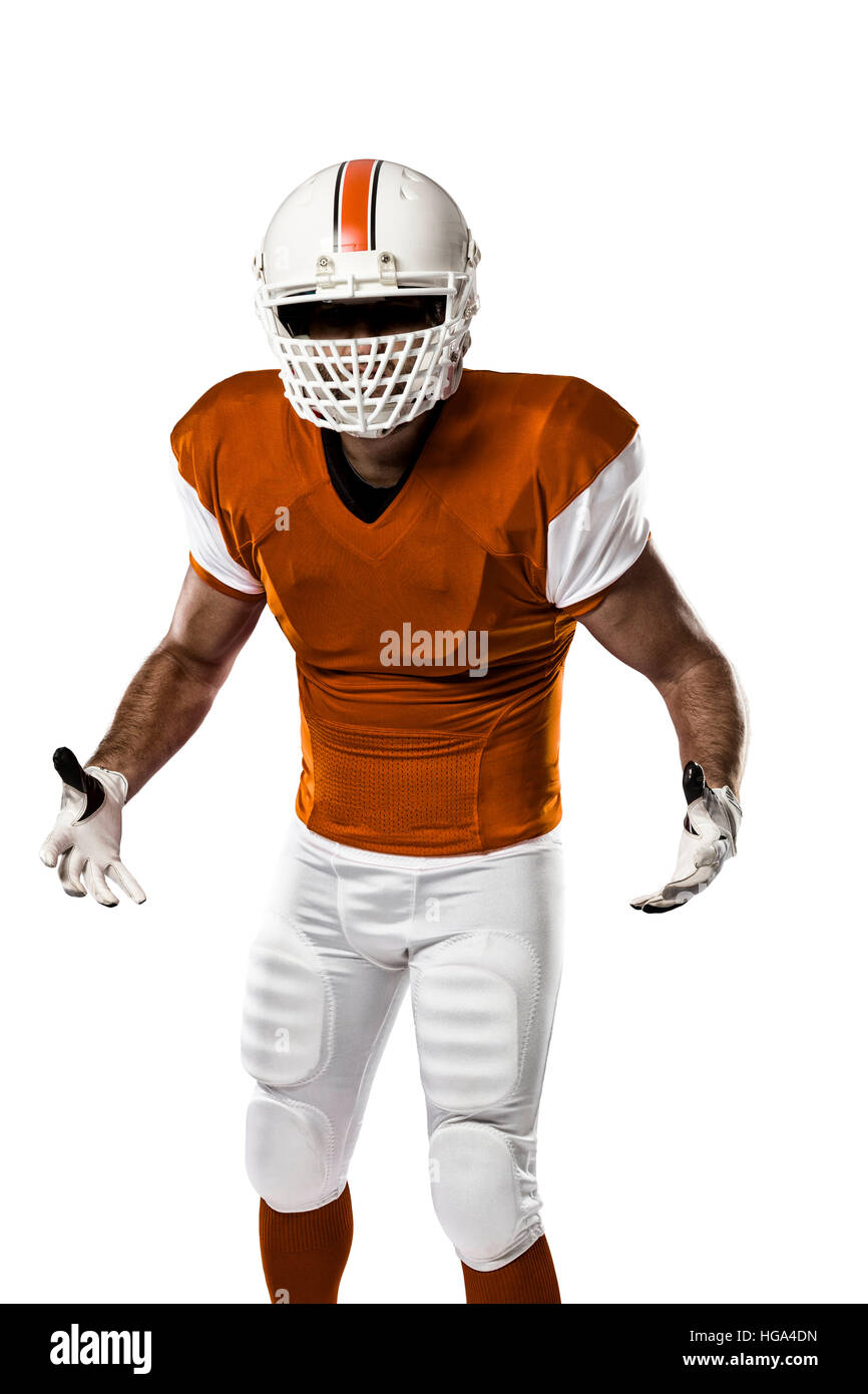 Football Player with a orange uniform on a white background Stock Photo ...