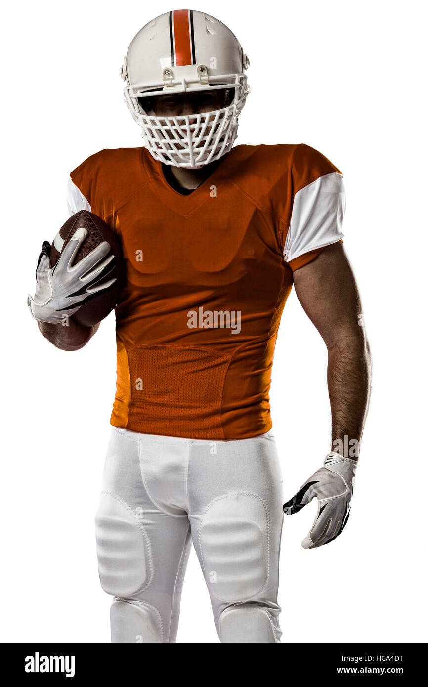 Football Player with a orange uniform on a white background Stock Photo ...