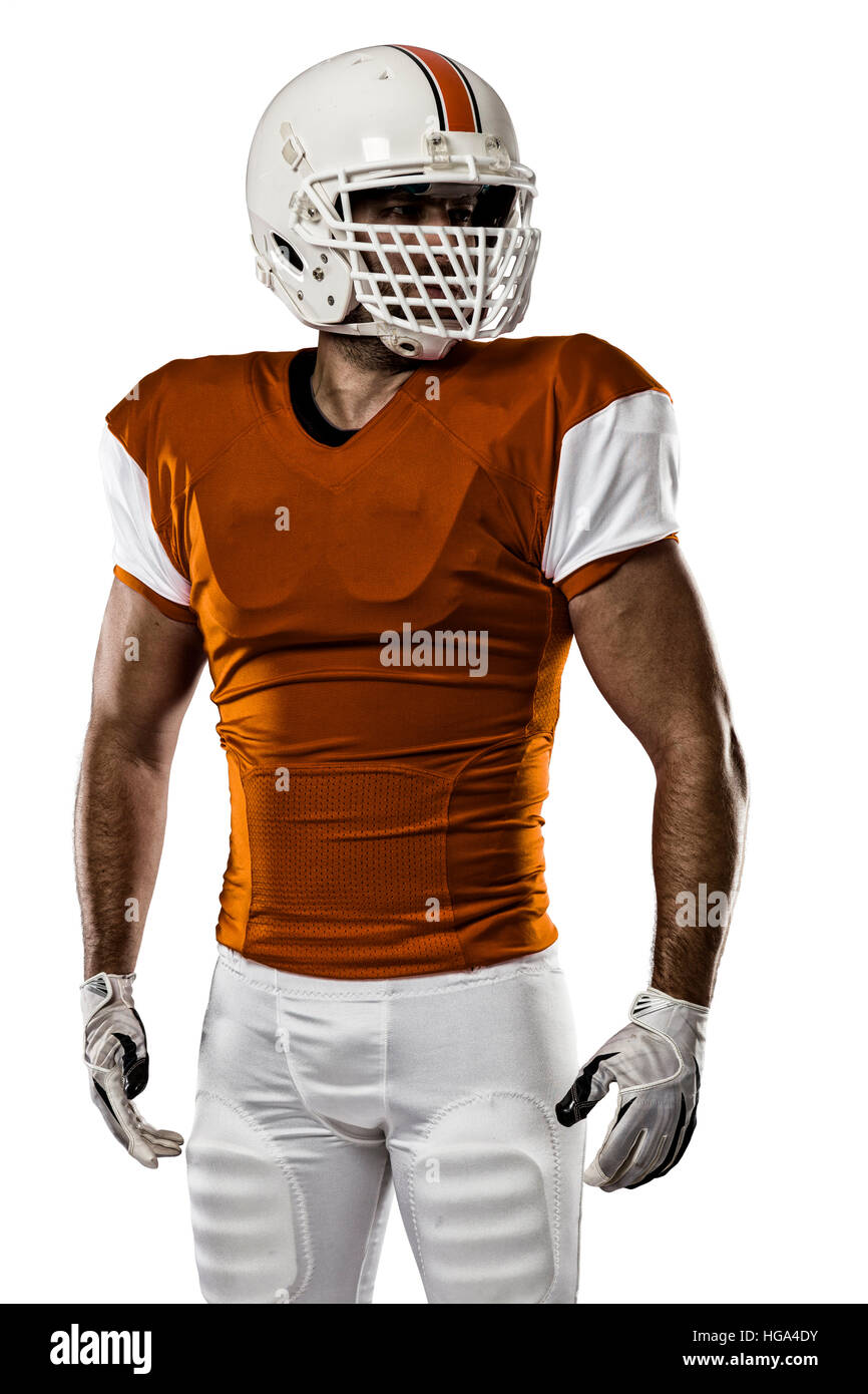 Football Player with a orange uniform on a white background Stock Photo ...