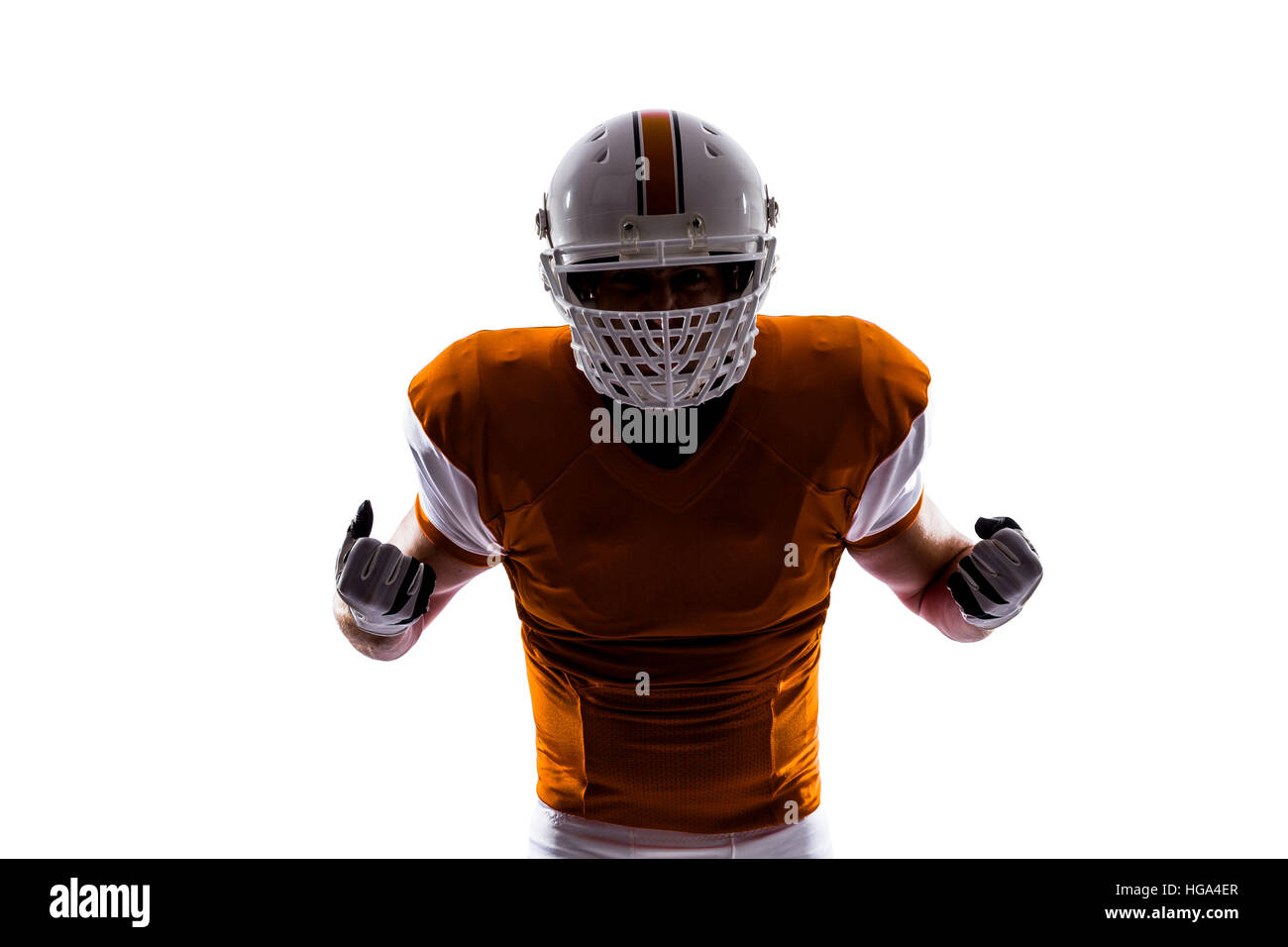 Football Player with a orange uniform on a white background Stock Photo ...