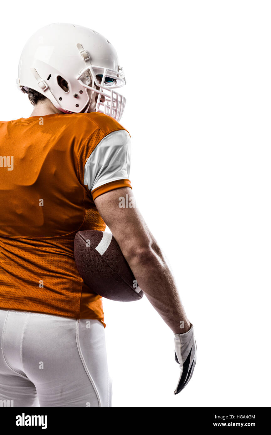 Football Player with a orange uniform on a white background Stock Photo ...