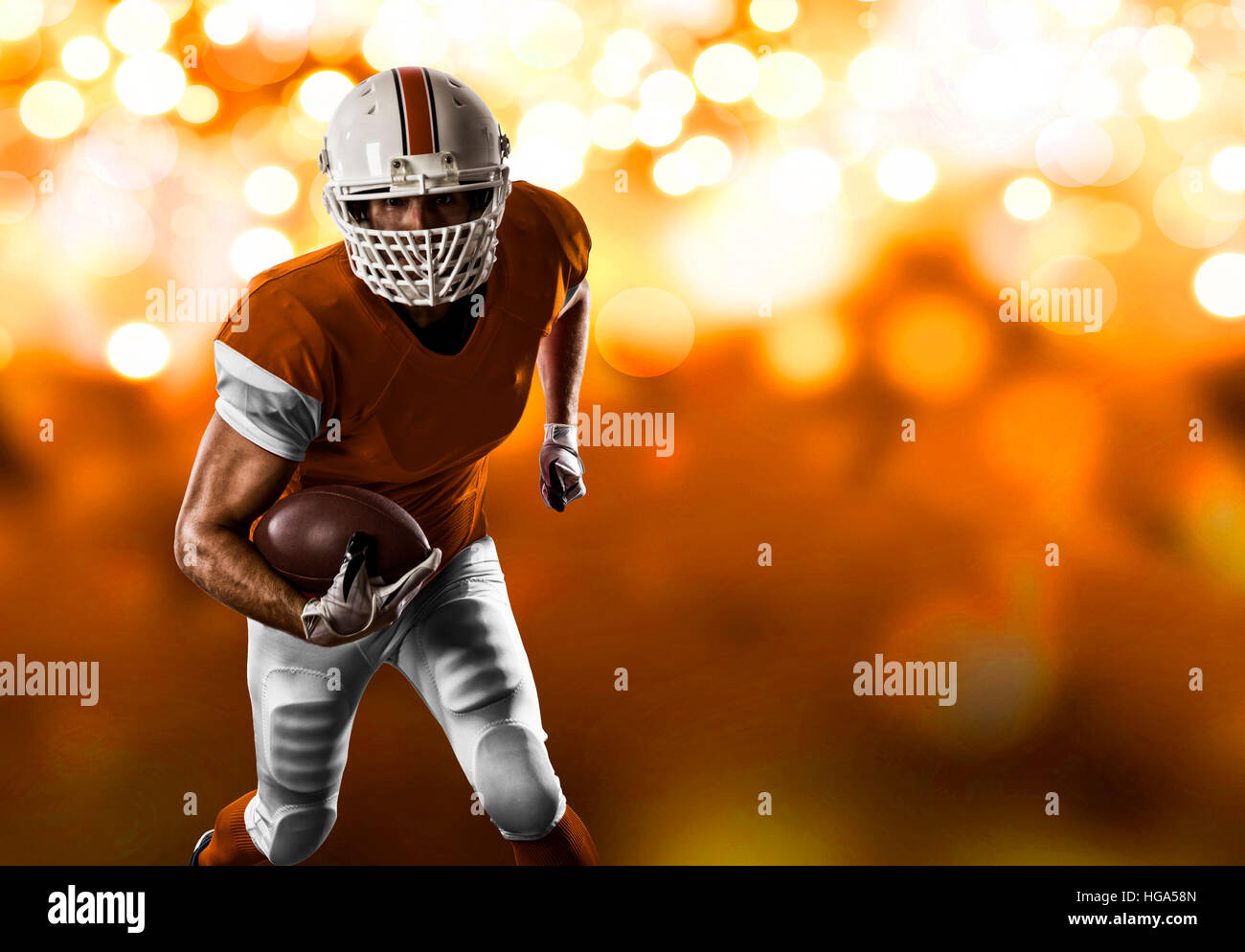 Football Player with a orange uniform Running on a orange lights ...