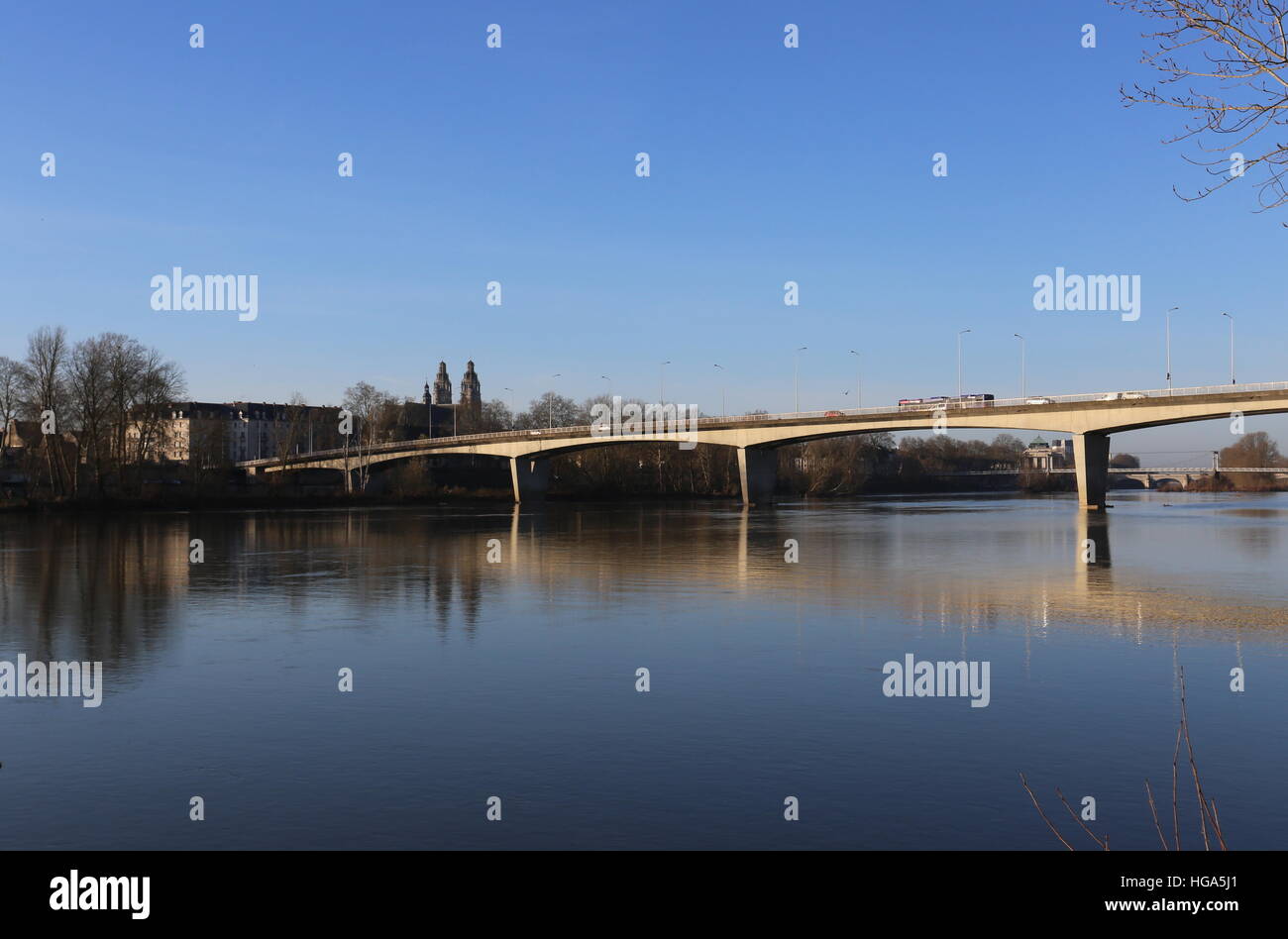 Mirabeau bridge and Tours cathedral with river Loire Tours France ...