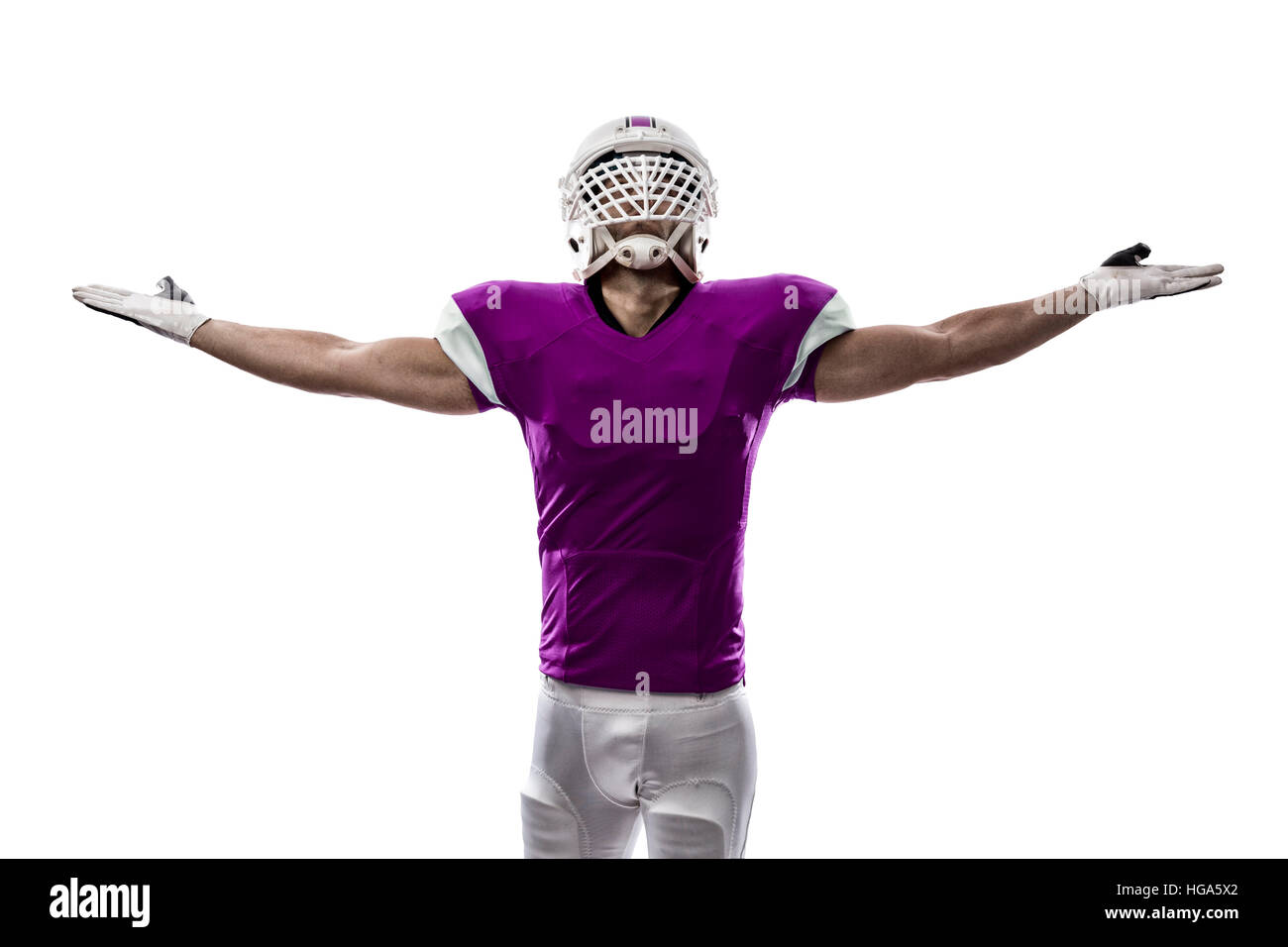 Football Player with a pink uniform celebrating, on a white background ...
