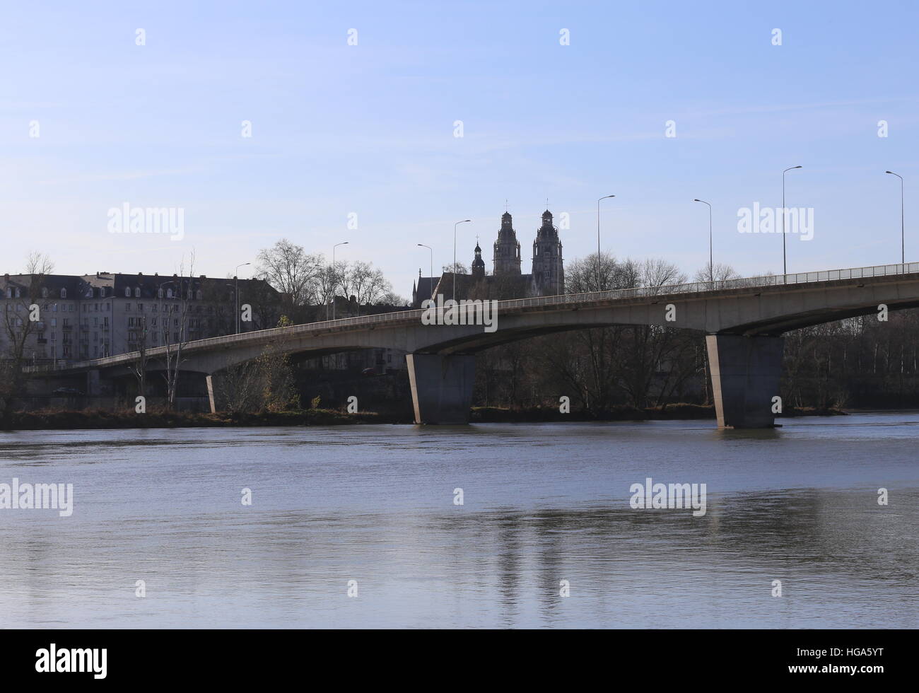 Mirabeau bridge and Tours cathedral with river Loire Tours France ...