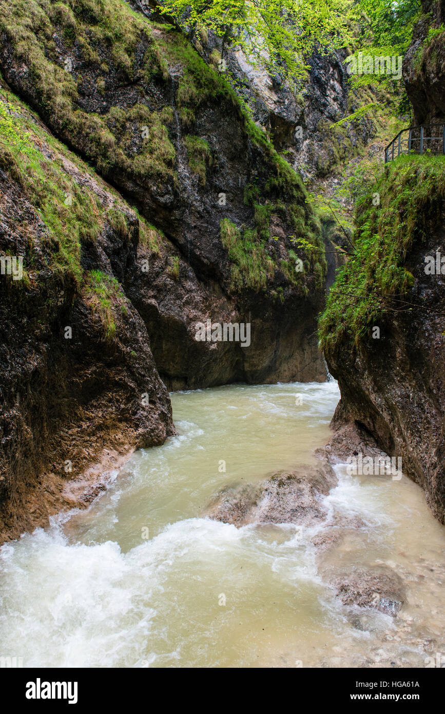 Gorge with stream, Almbachklamm with Almbach, Berchtesgaden Alps ...