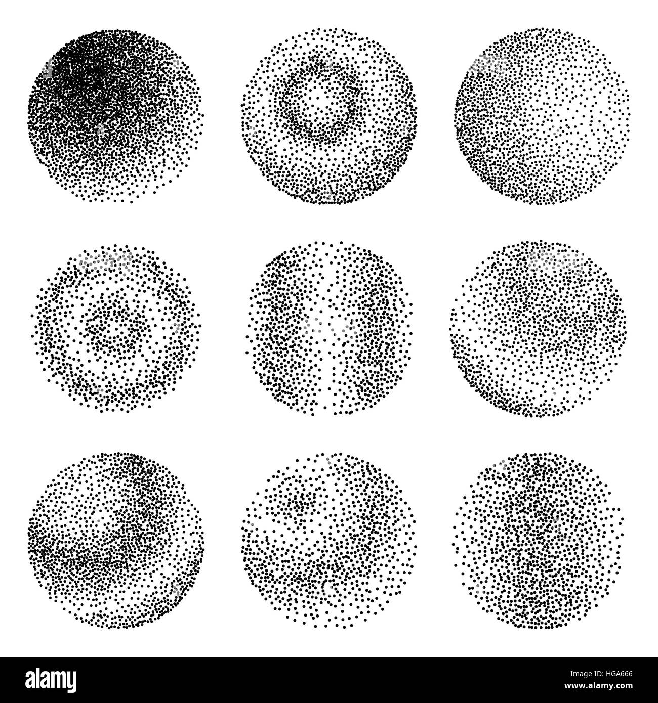 Abstract gradient halftone dotwork. Circles with black dots. Round ...