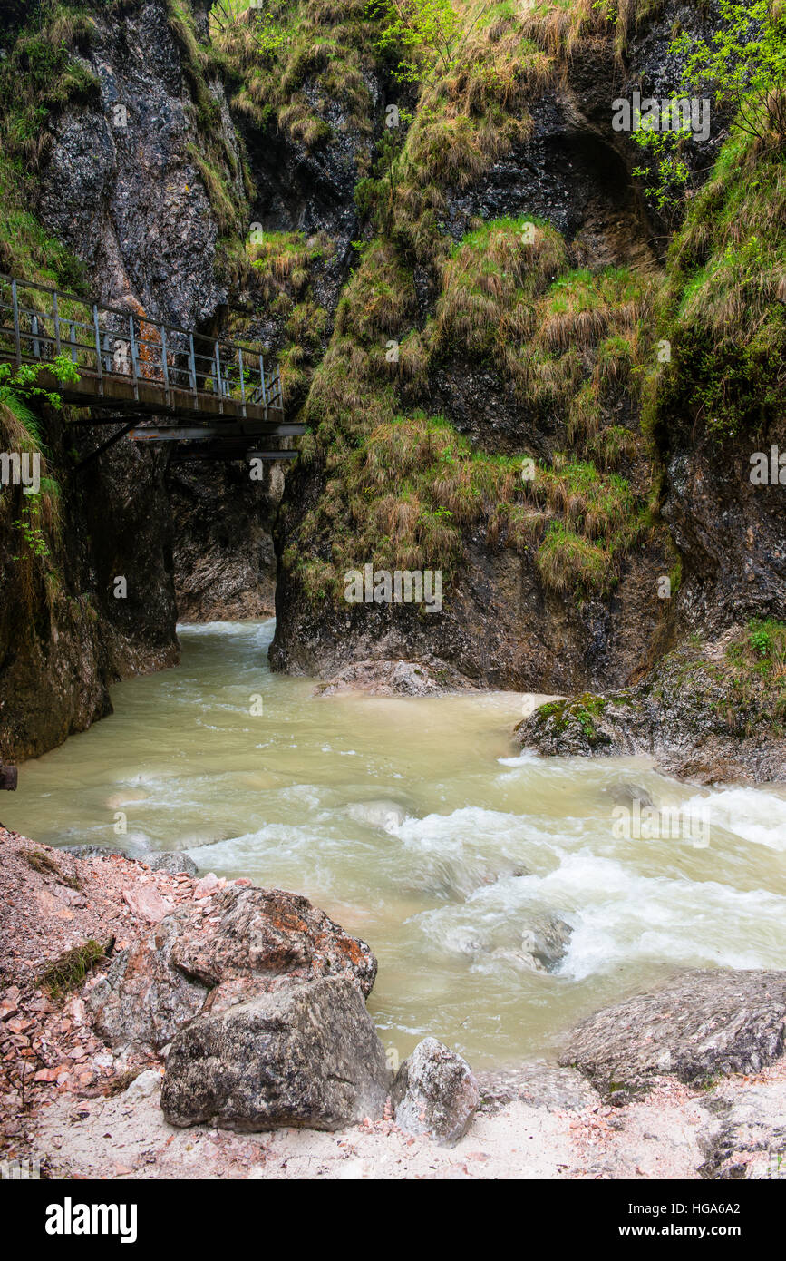 Gorge with stream, Almbachklamm with Almbach, Berchtesgaden Alps ...