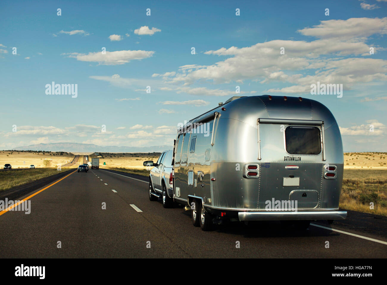 Van on the way,trailer goes on route 66 Stock Photo - Alamy