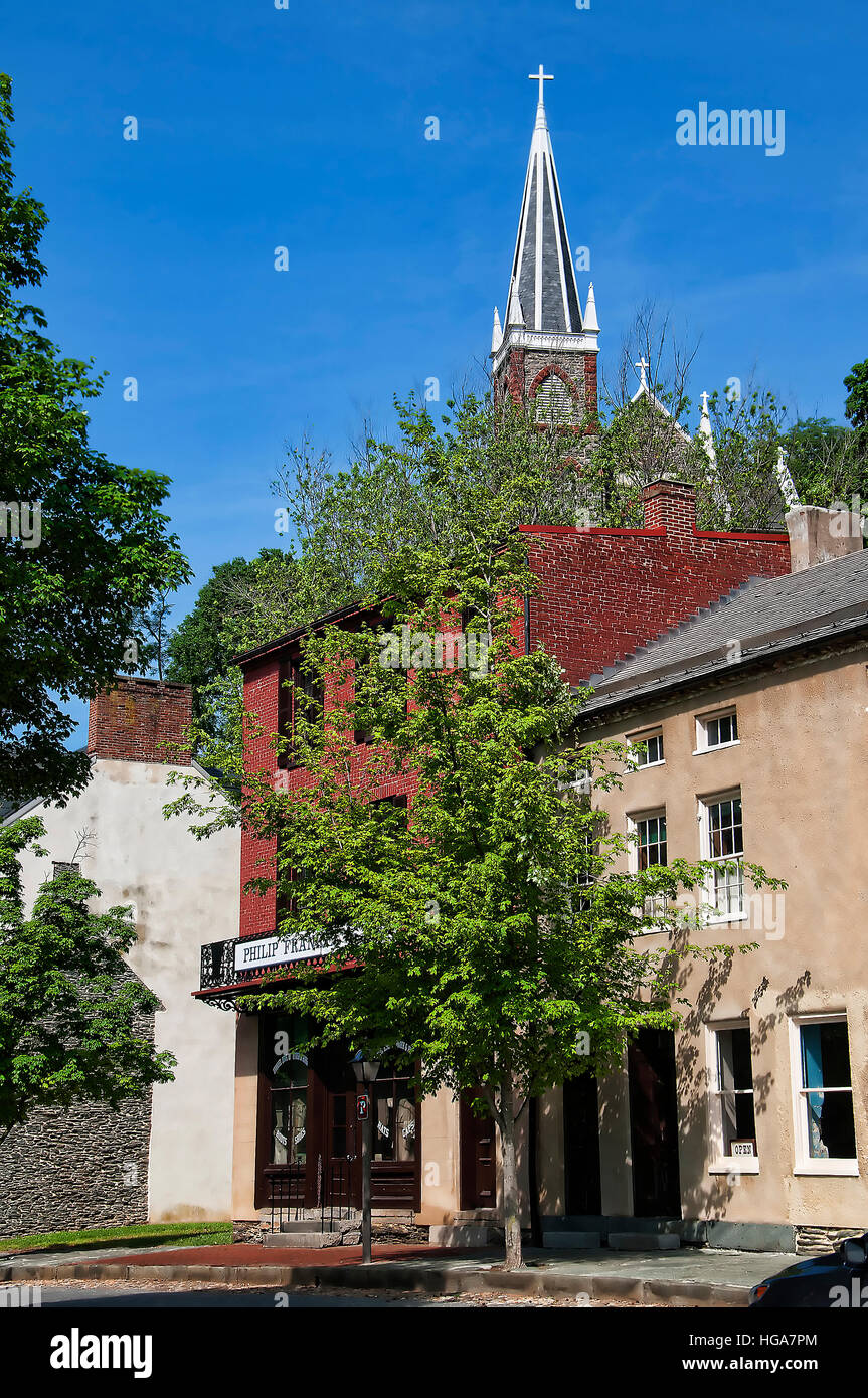The town of Harpers Ferry in Virginia USA at the confluence of the ...