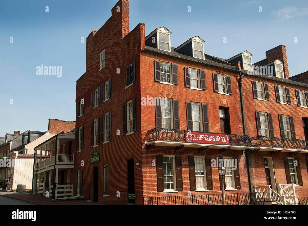 The town of Harpers Ferry in Virginia USA at the confluence of the ...