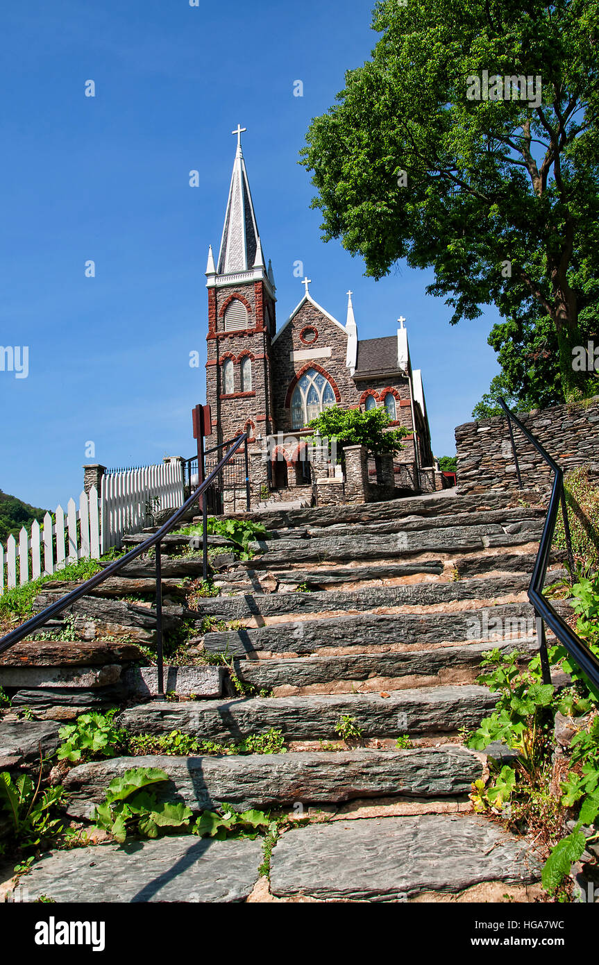 The town of Harpers Ferry in Virginia USA at the confluence of the ...
