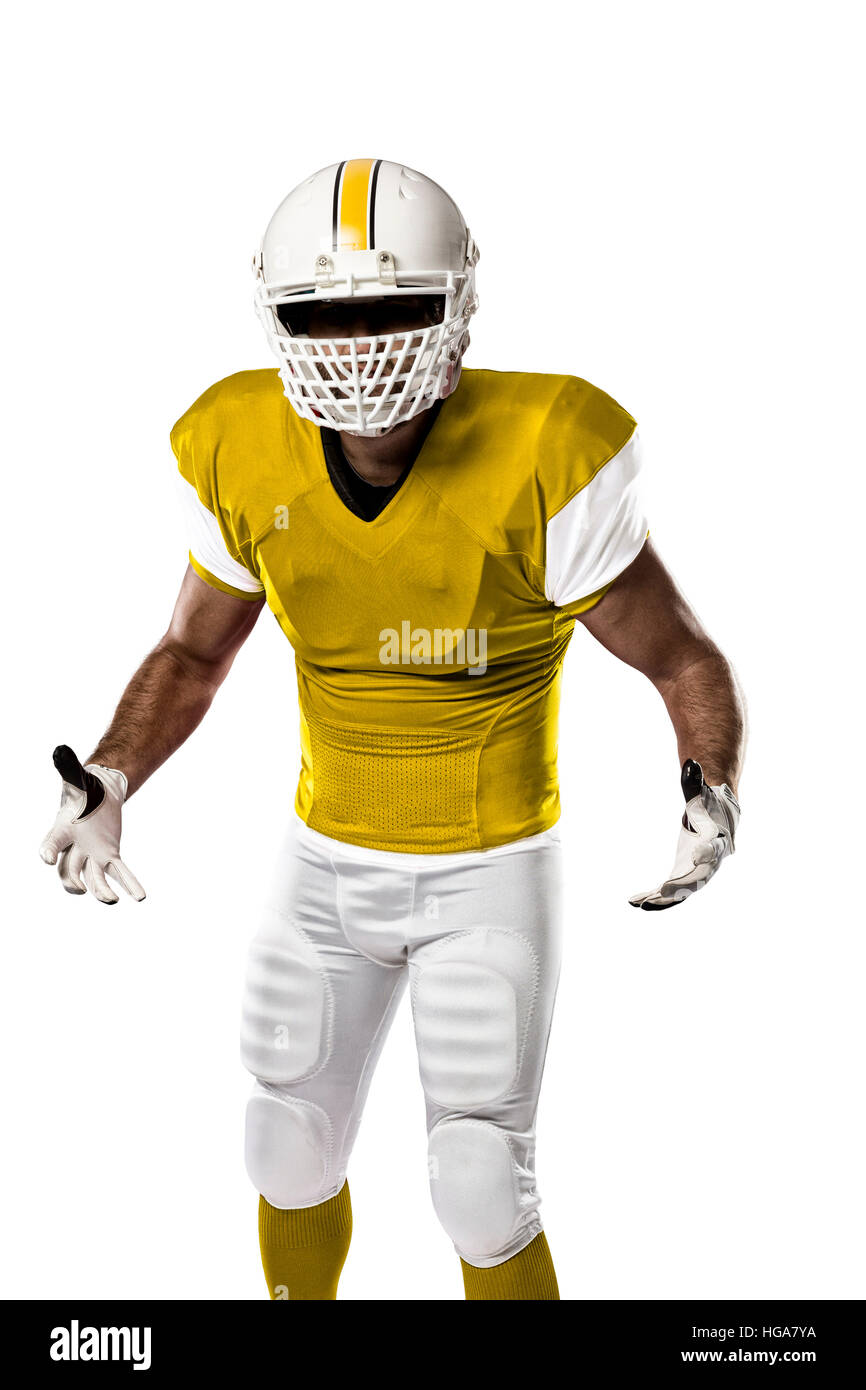 Football Player with a yellow uniform on a white background Stock Photo ...