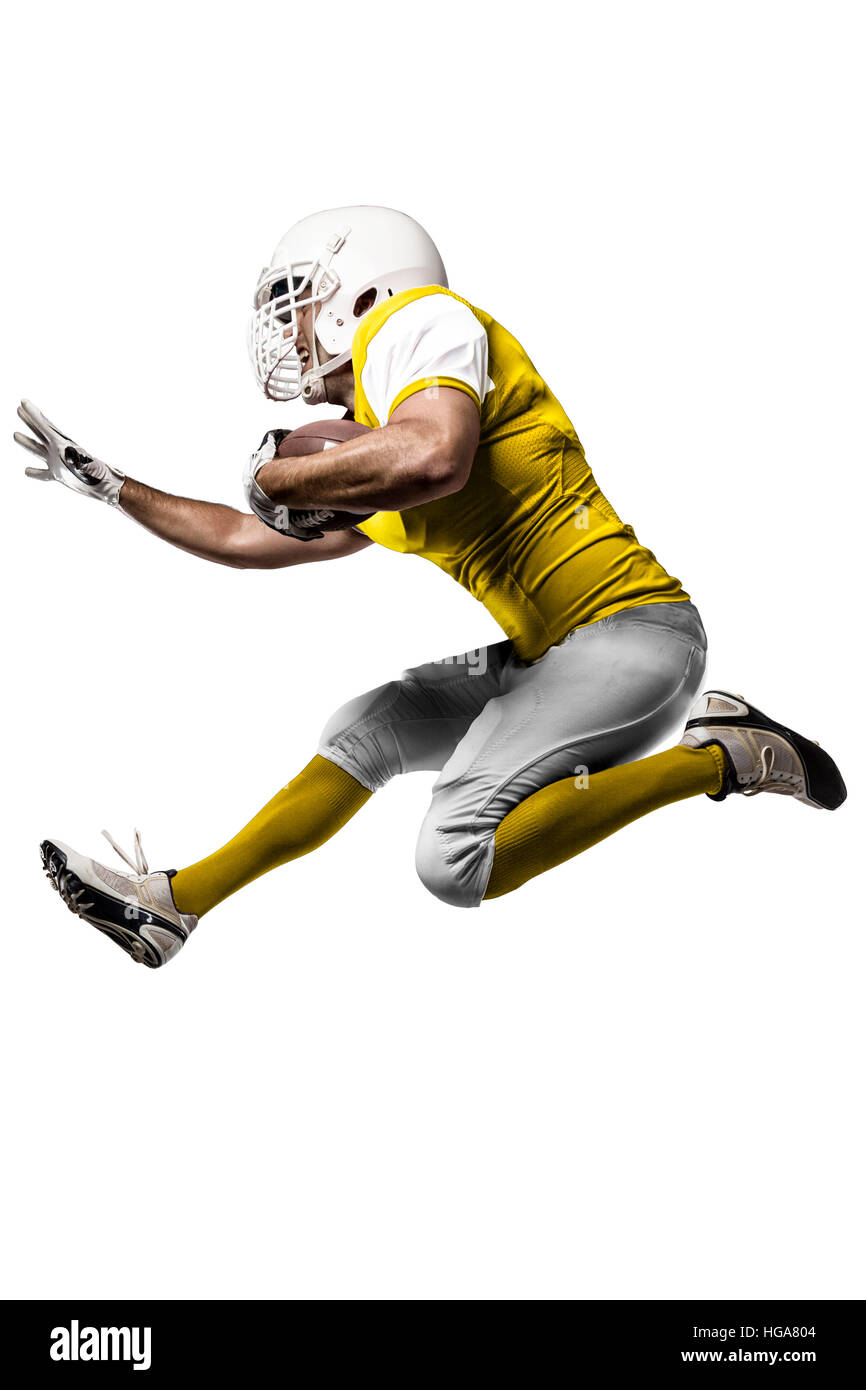 Football Player with a yellow uniform Running on a white background ...