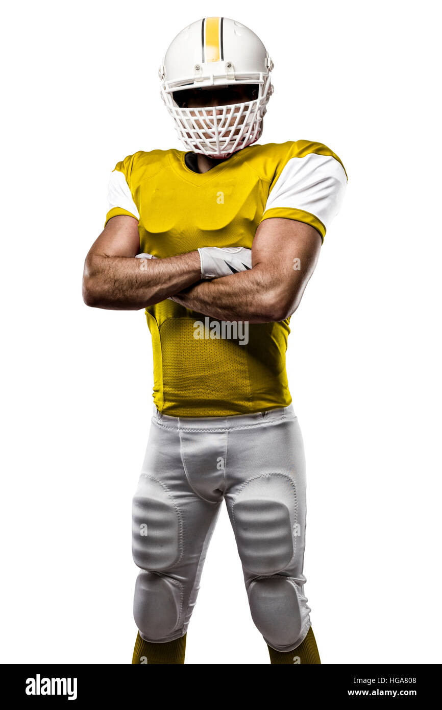 Football Player with a yellow uniform on a white background Stock Photo ...