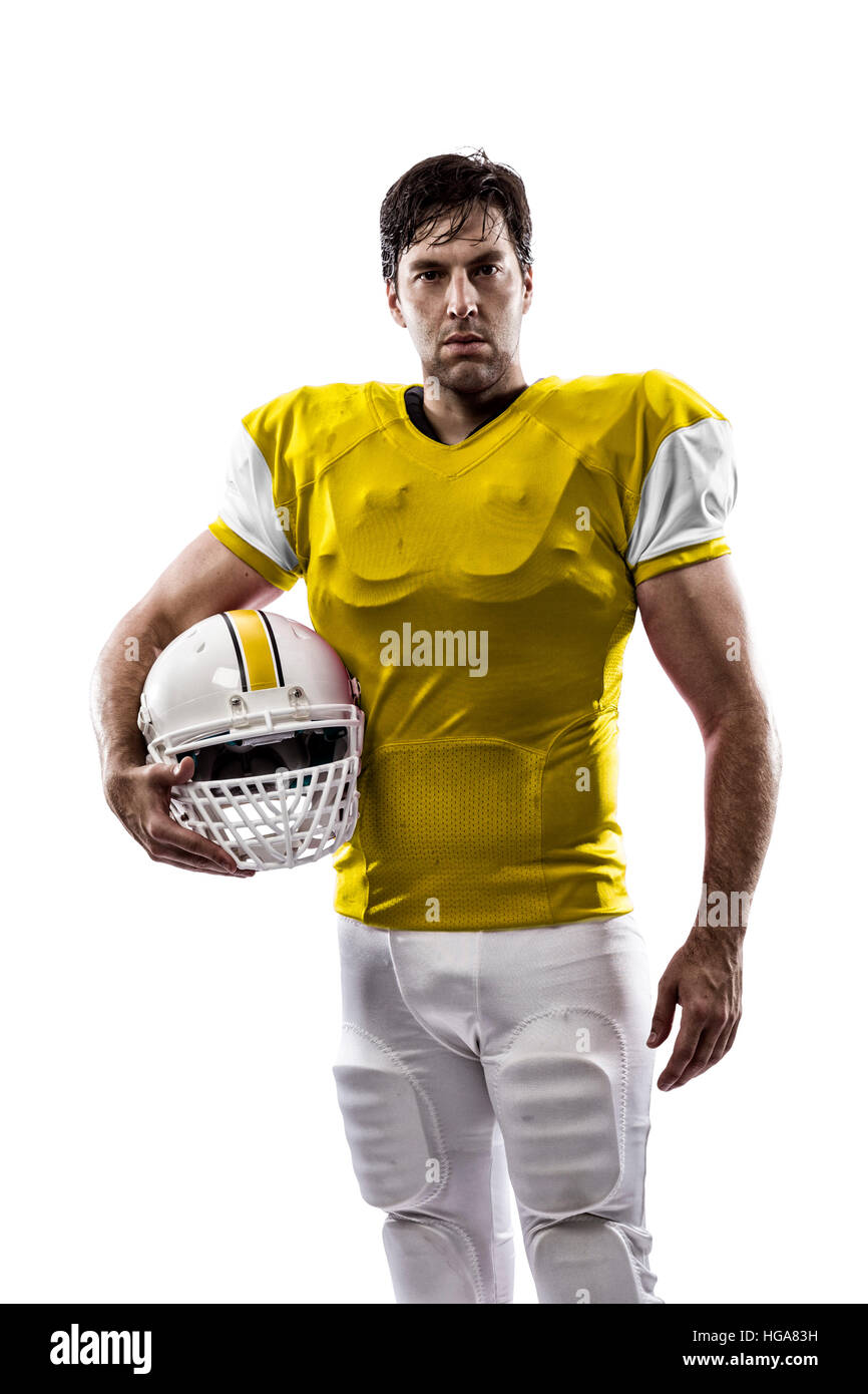 Football Player with a yellow uniform on a white background Stock Photo ...