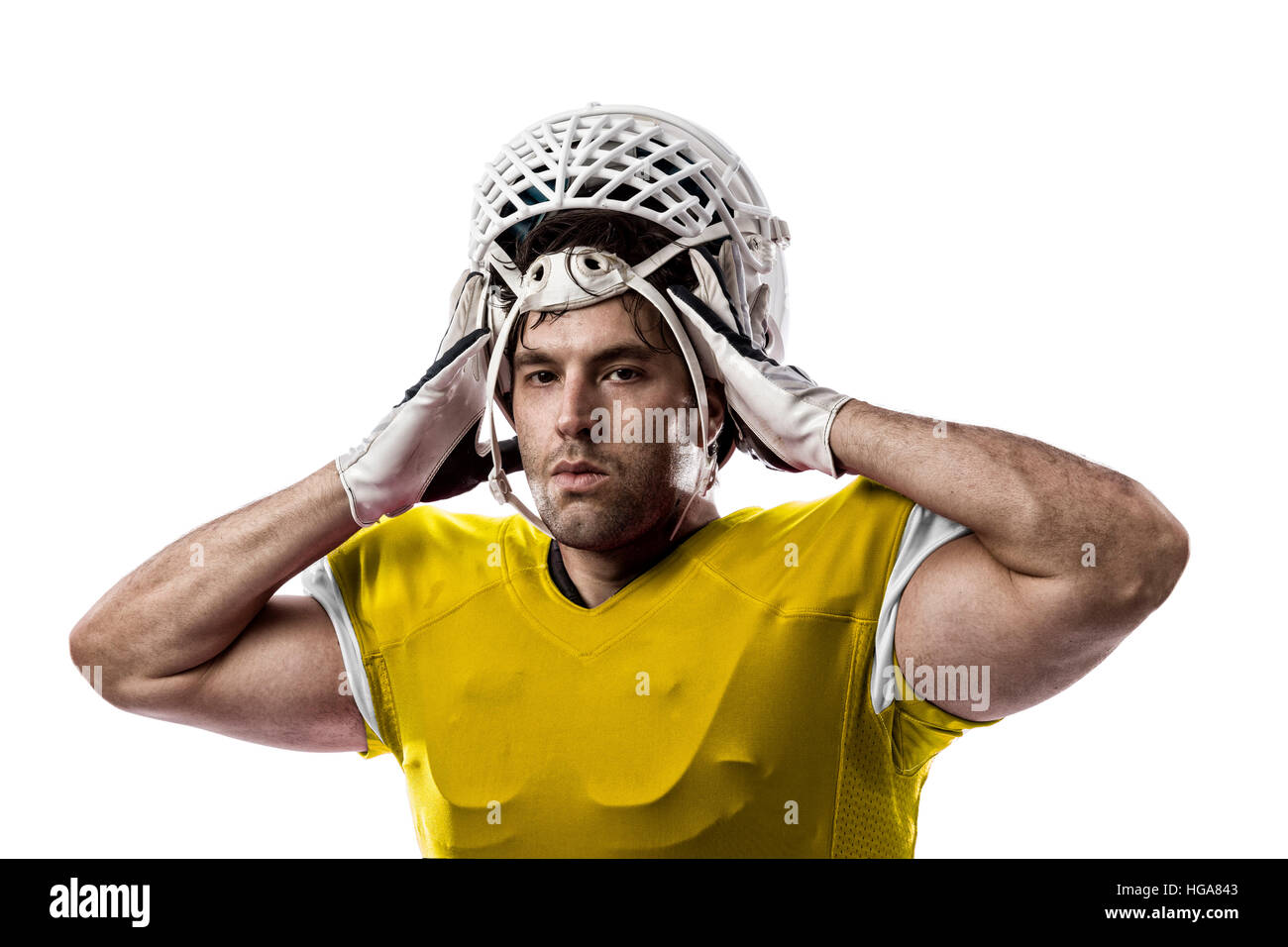 Football Player with a yellow uniform on a white background Stock Photo ...
