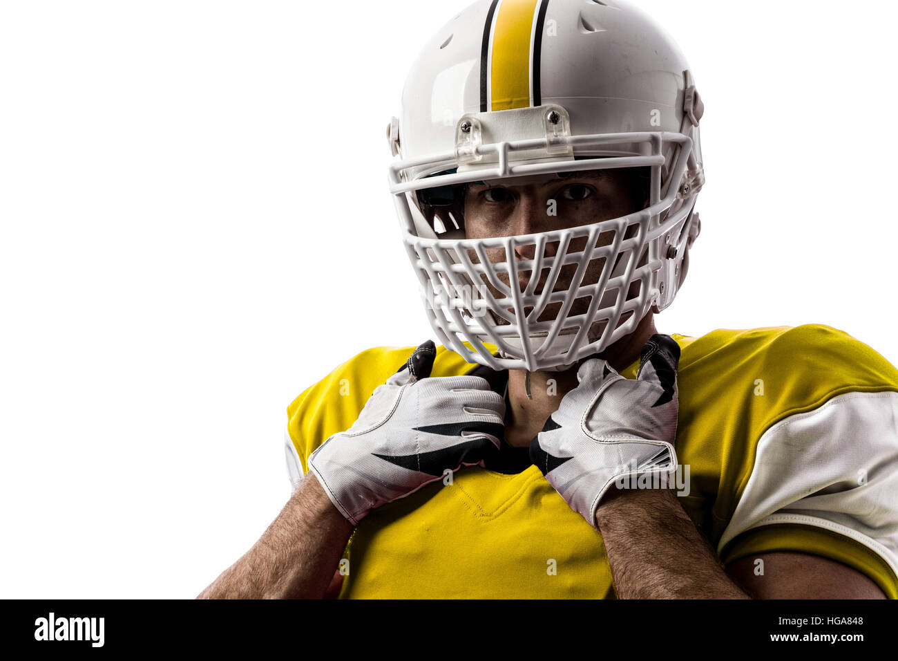 Football Player with a yellow uniform on a white background Stock Photo ...