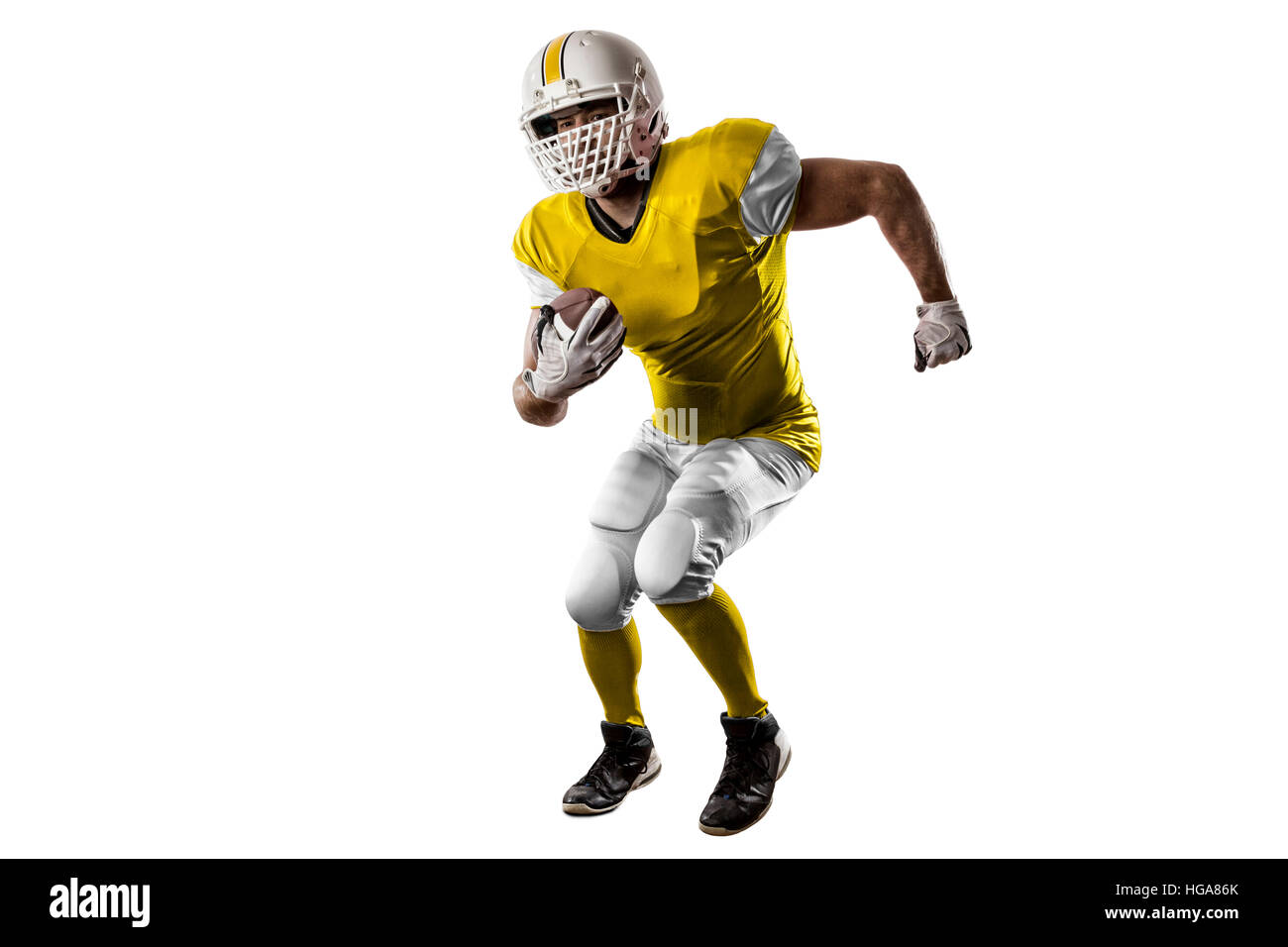 Football Player with a yellow uniform Running on a white background ...