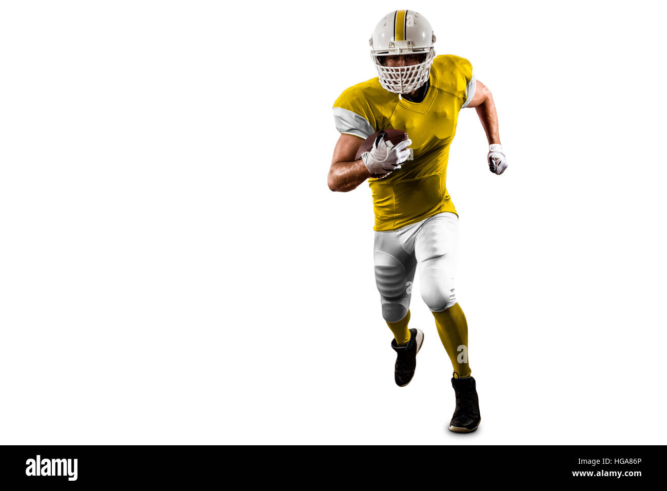 Football Player with a yellow uniform Running on a white background ...