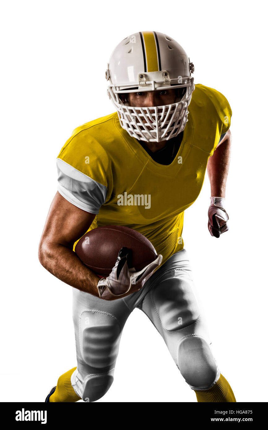Football Player with a yellow uniform Running on a white background ...