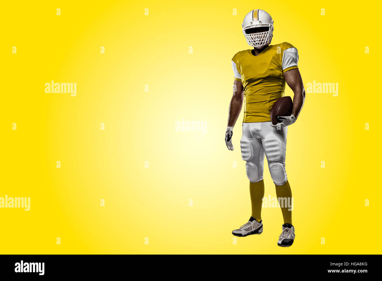 Football Player with a yellow uniform on a yellow background Stock ...