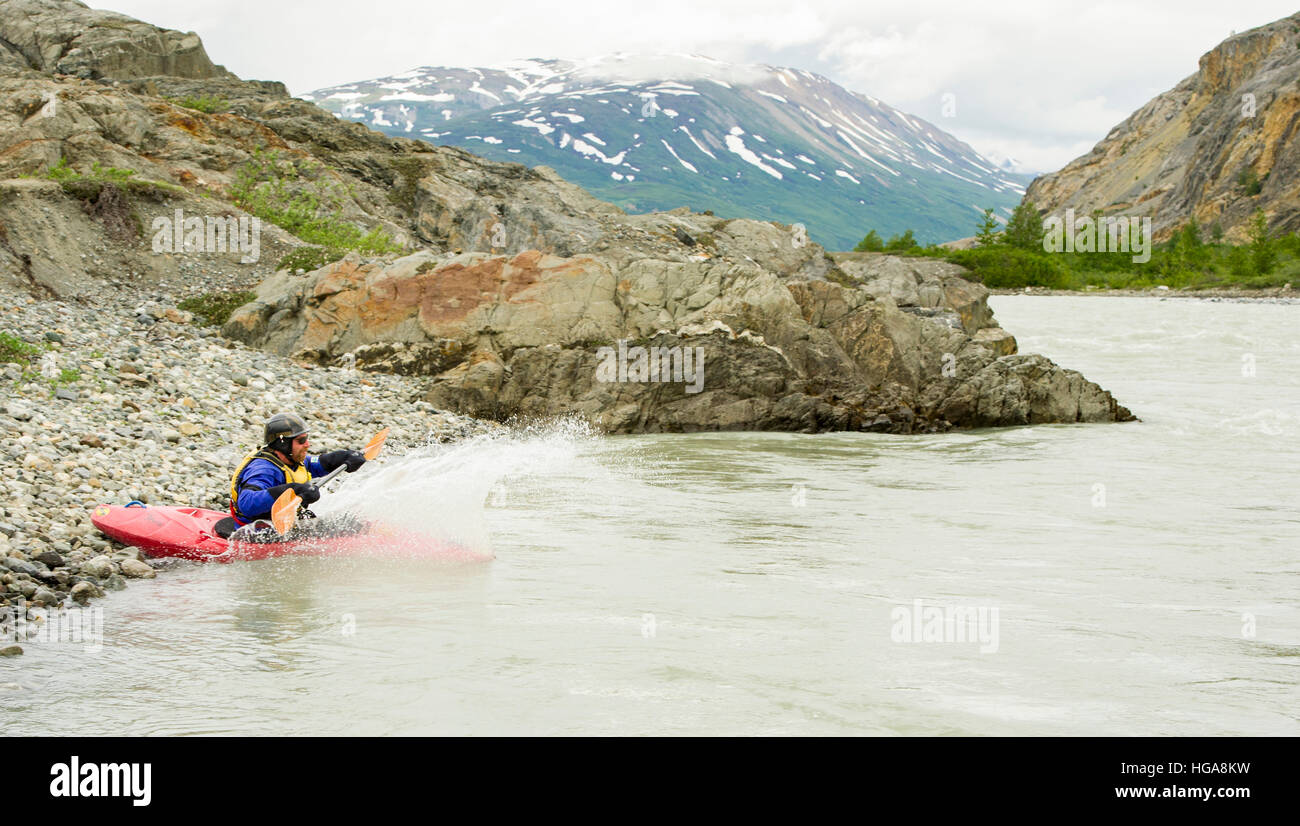 Kayaker having fun on the Alsek River Stock Photo - Alamy