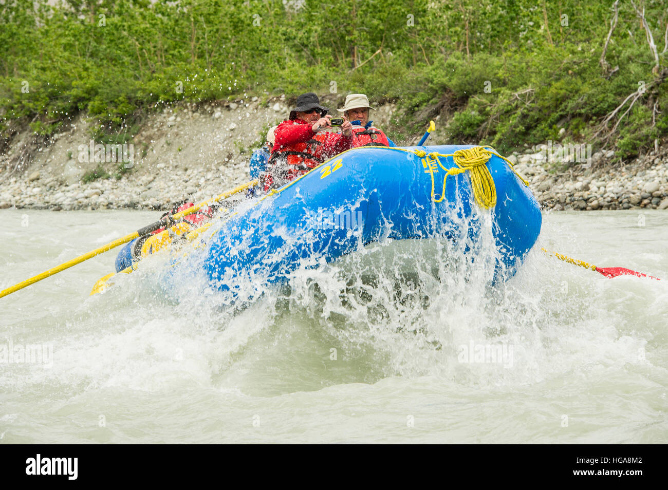 Rafters Taking Photos While Rafting Through Rapid Alsek River Stock ...