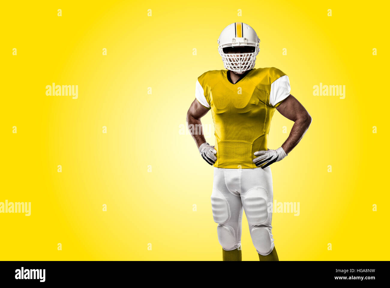 Football Player with a yellow uniform on a yellow background Stock ...
