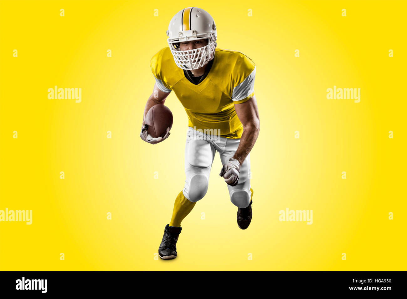 Football Player with a yellow uniform Running on a yellow background ...