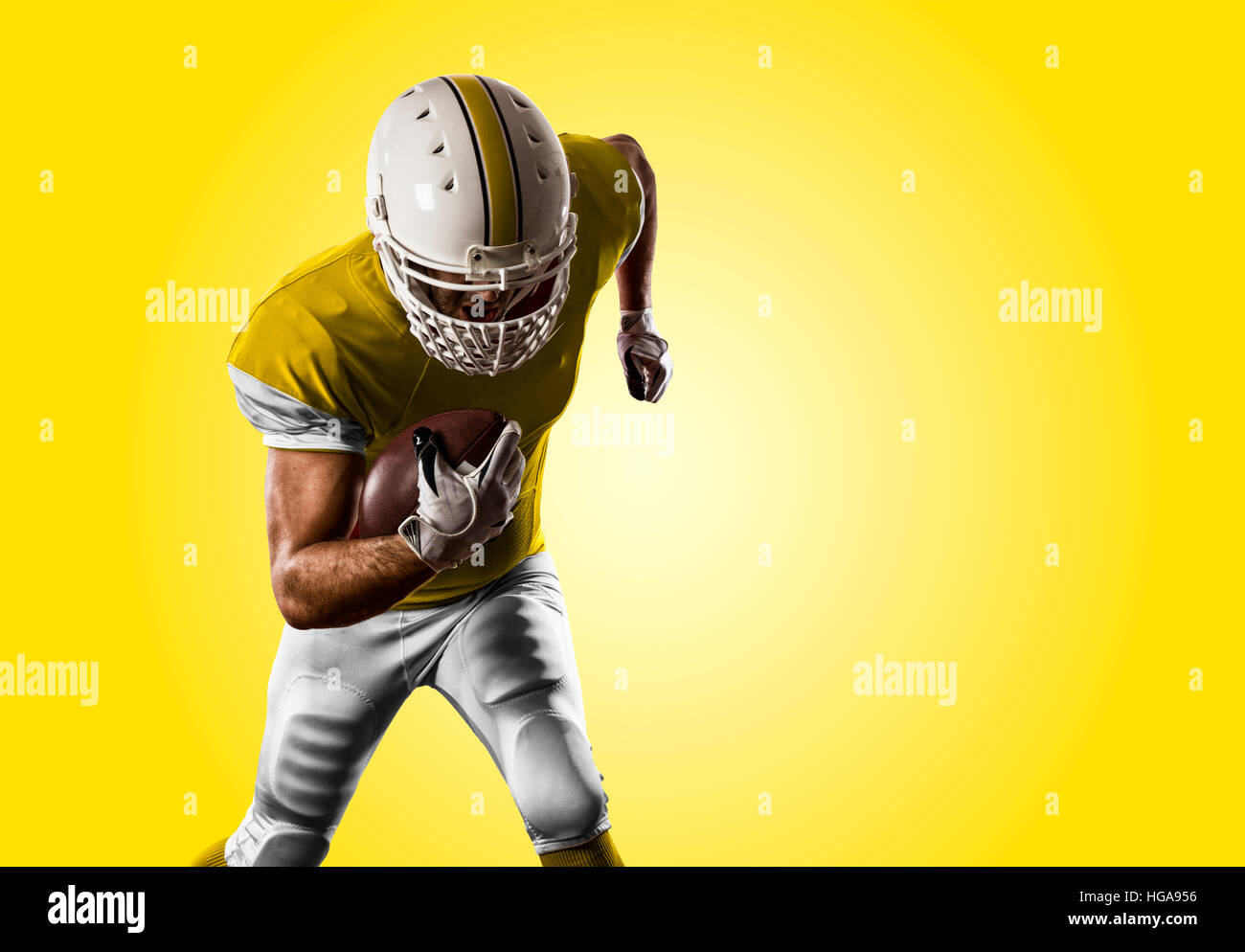 Football Player with a yellow uniform Running on a yellow background ...