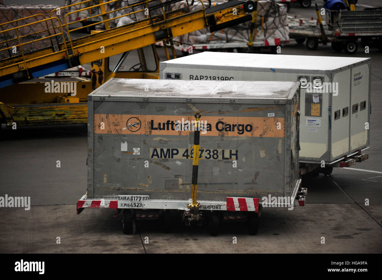 Lufthansa cargo container at Frankfurt airport in Germany Stock Photo ...