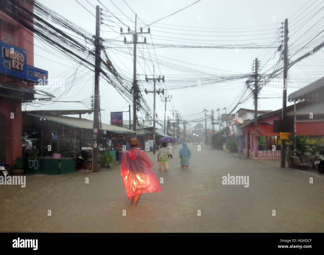 A flooded street in Ko Samui in Thailand, 05 January 2017. Unusually ...