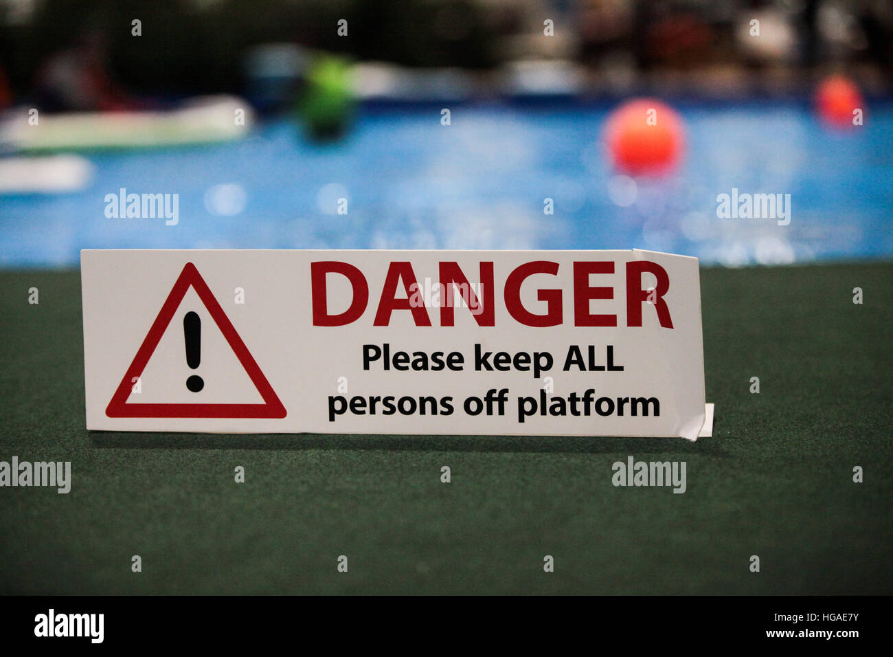 Royal Victoria Dock, Excel, London, UK. 6th Jan, 2017. Danger sign. The ...