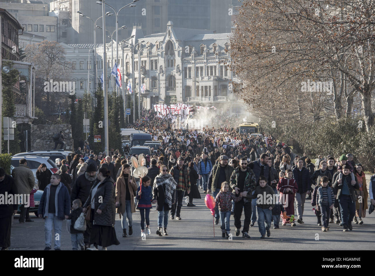 Tbilisi, Georgia. 7th Jan, 2017. People march during "Alilo", a ...